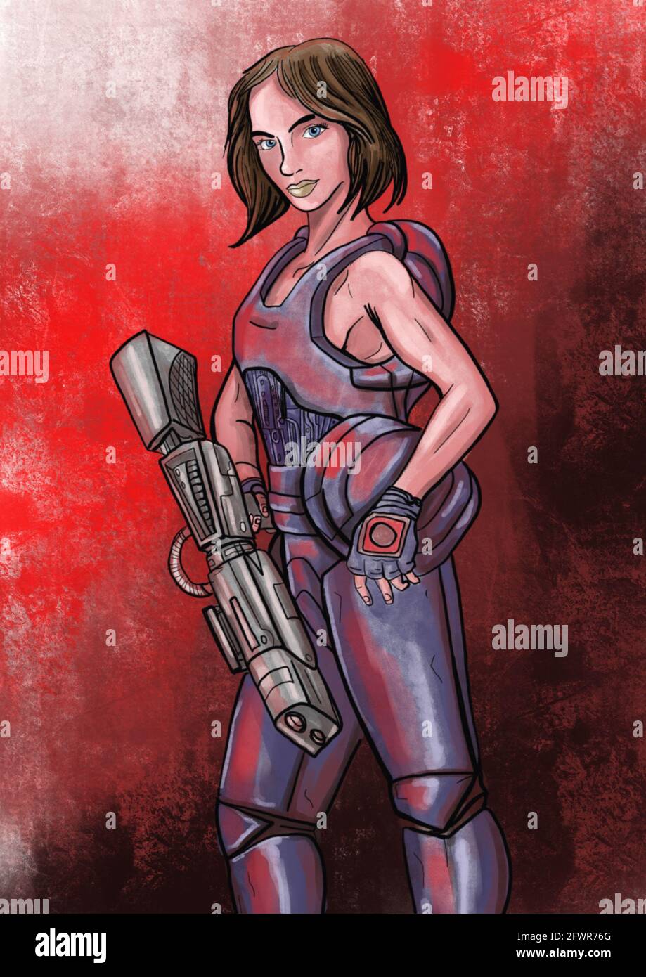 Female space soldier with large gun Stock Photo - Alamy