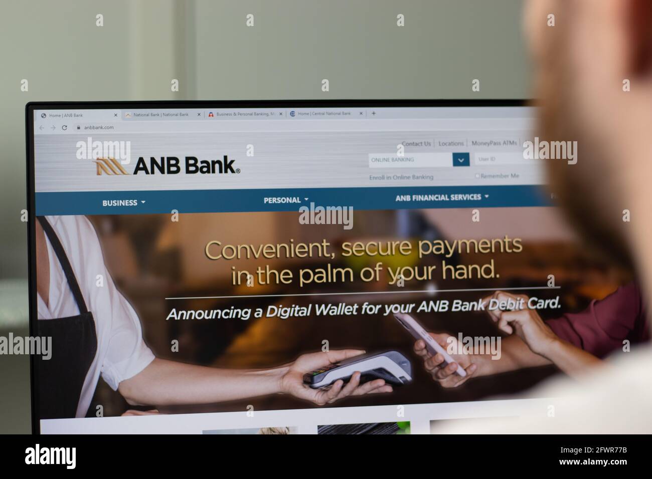 New York, USA - 1 May 2021: ANB Bank company website on screen ...