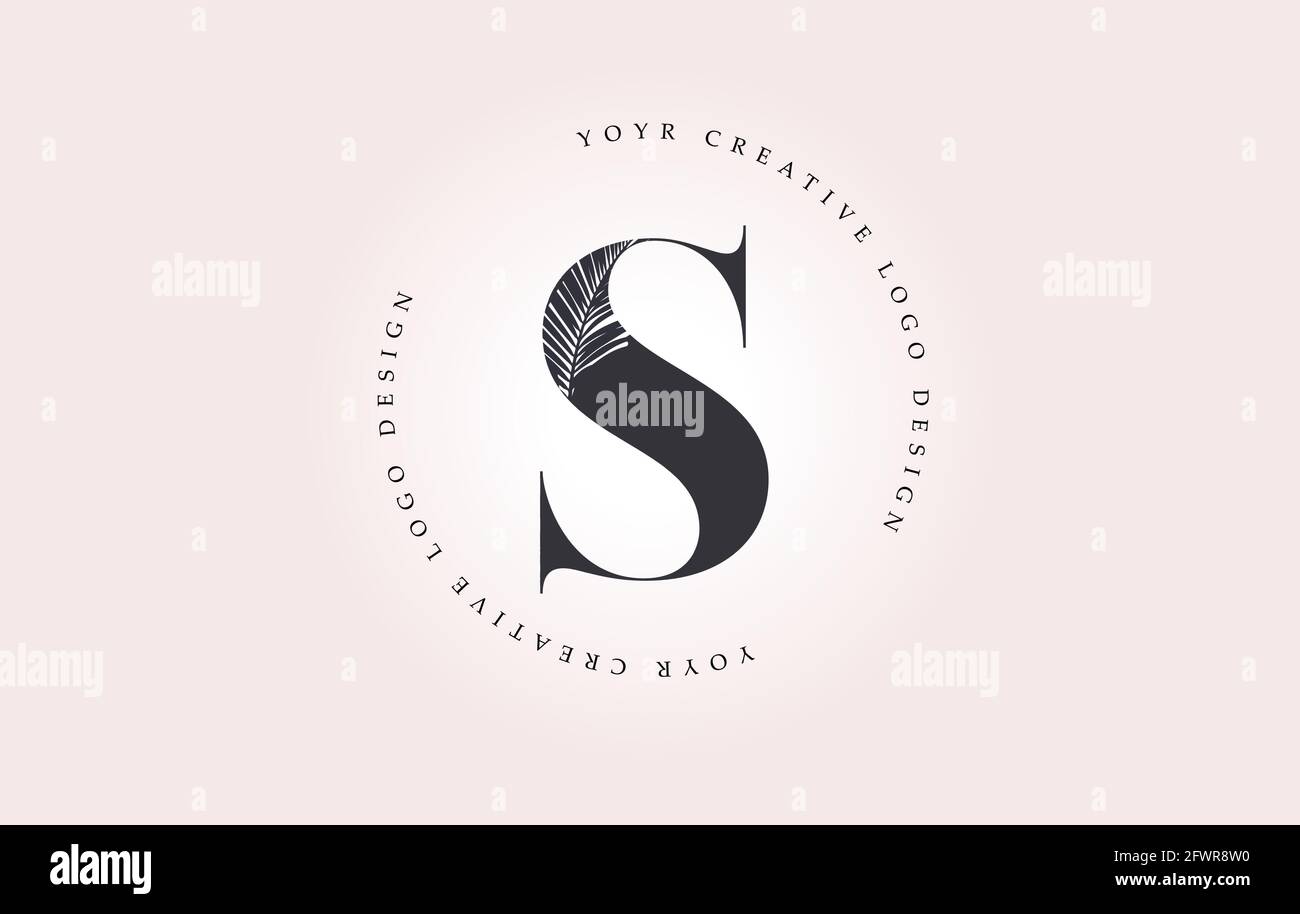 Exotic Letter S Logo with Palm Tree Leaf Pattern Texture Design Logo ...