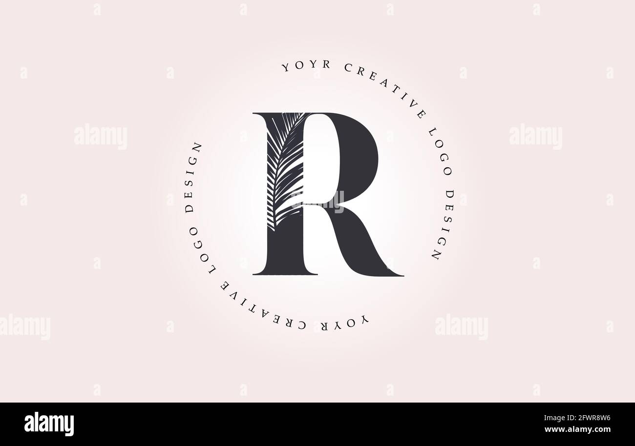 Exotic Letter R Logo with Palm Tree Leaf Pattern Texture Design Logo ...