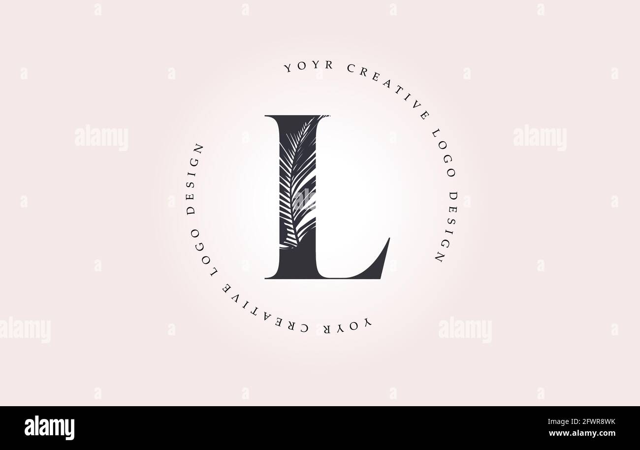Exotic Letter L Logo with Palm Tree Leaf Pattern Texture Design Logo ...