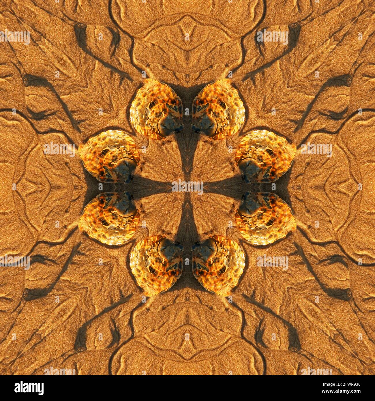 Kaleidoscope of a shell on sand Stock Photo - Alamy