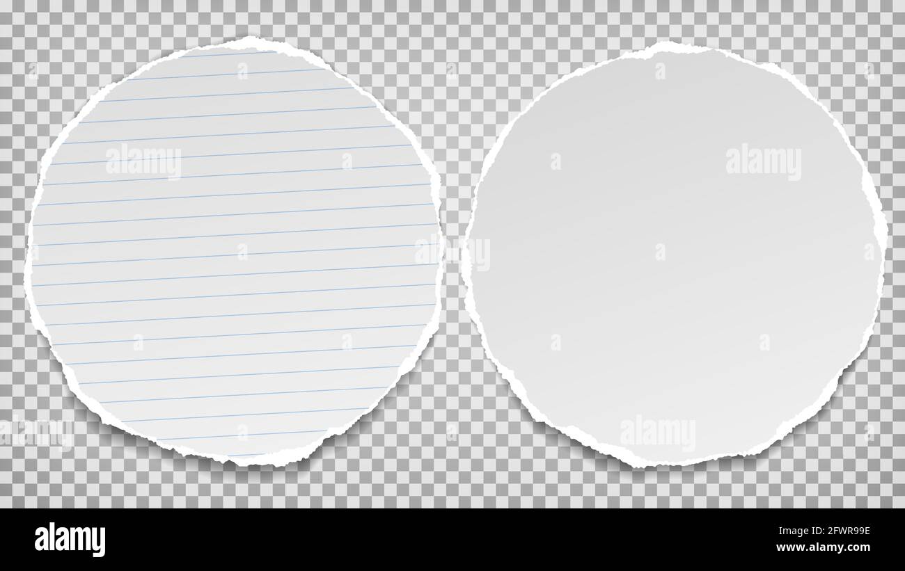 Torn, ripped round white paper with soft shadow is on grey squared ...