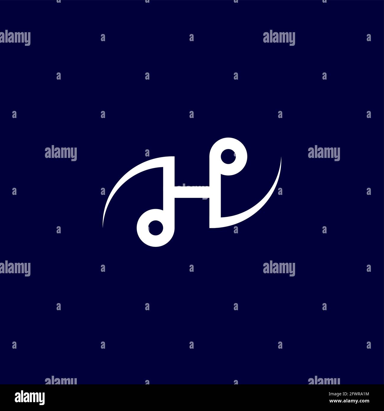 Letter H Alphabet Music Logo Design isolated on Navy Blue background ...