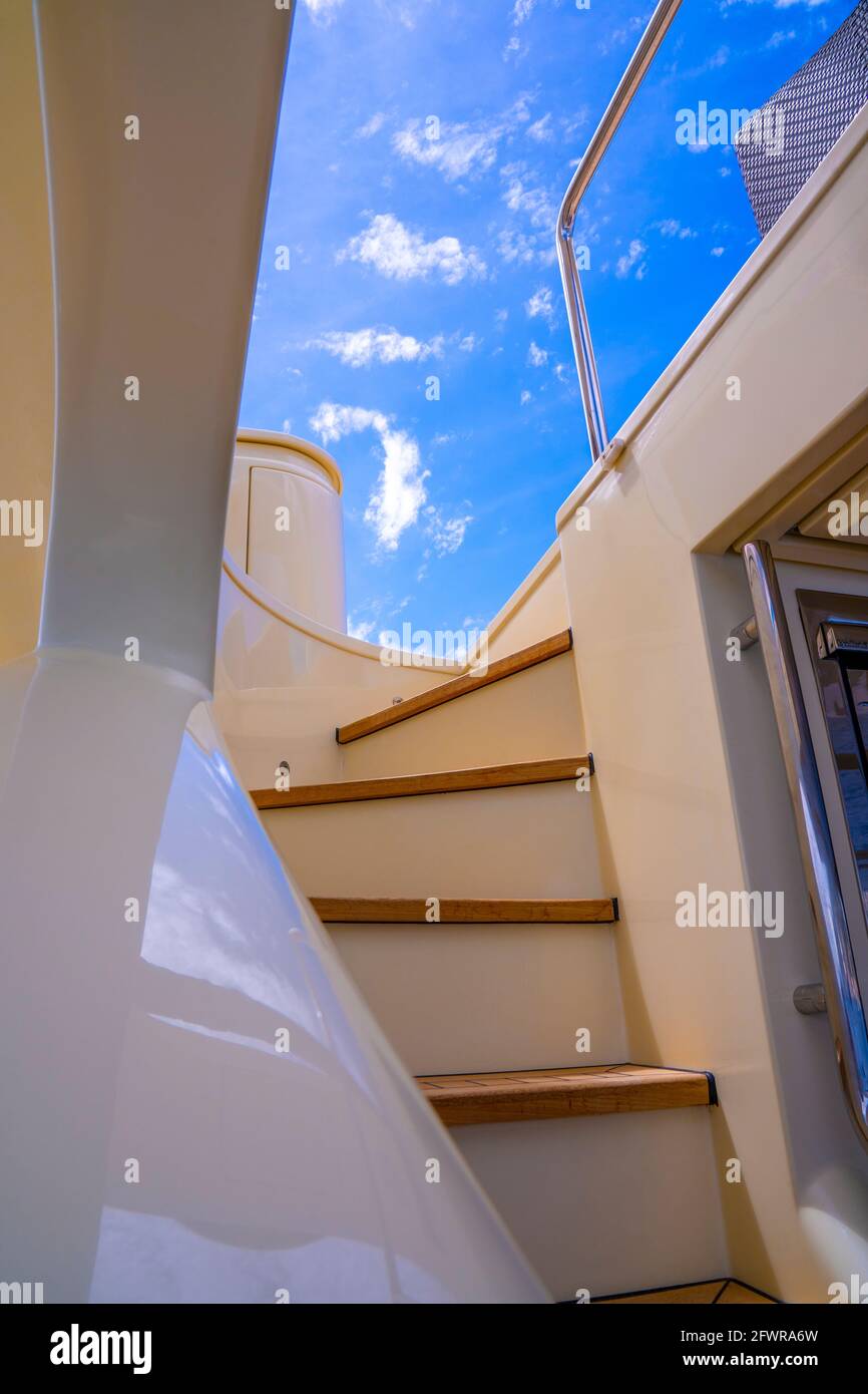Geometric view of stairs on the luxury yacht. The yacht's architectural ...