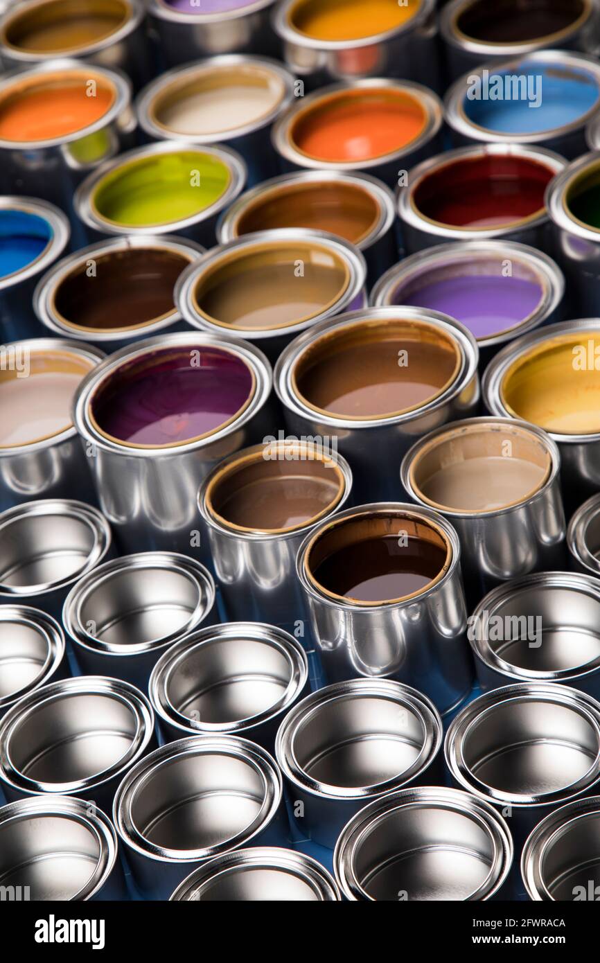 Tin metal cans, Painting background Stock Photo - Alamy