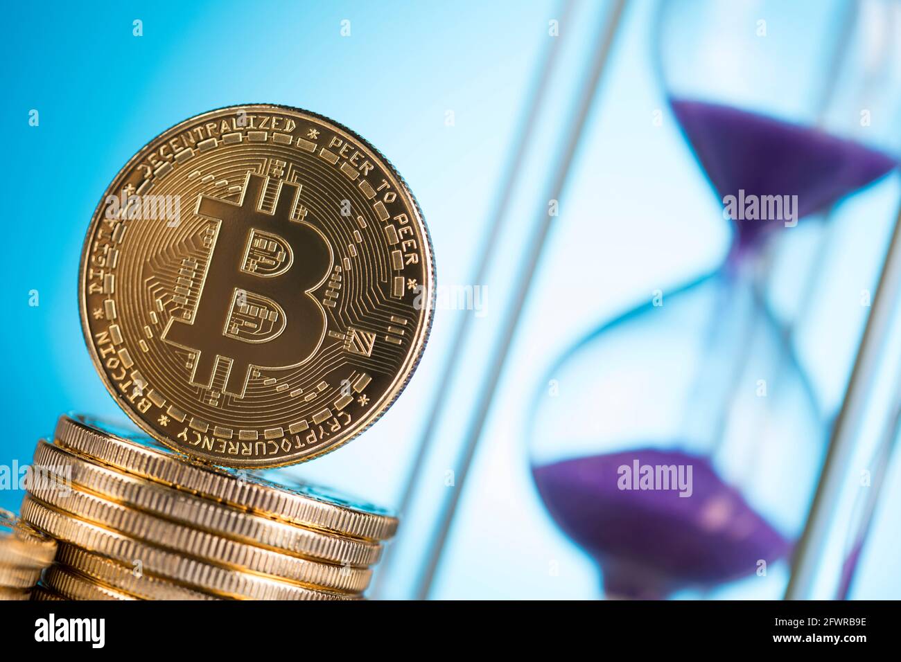 Golden Bitcoin coins, finance concept Stock Photo - Alamy