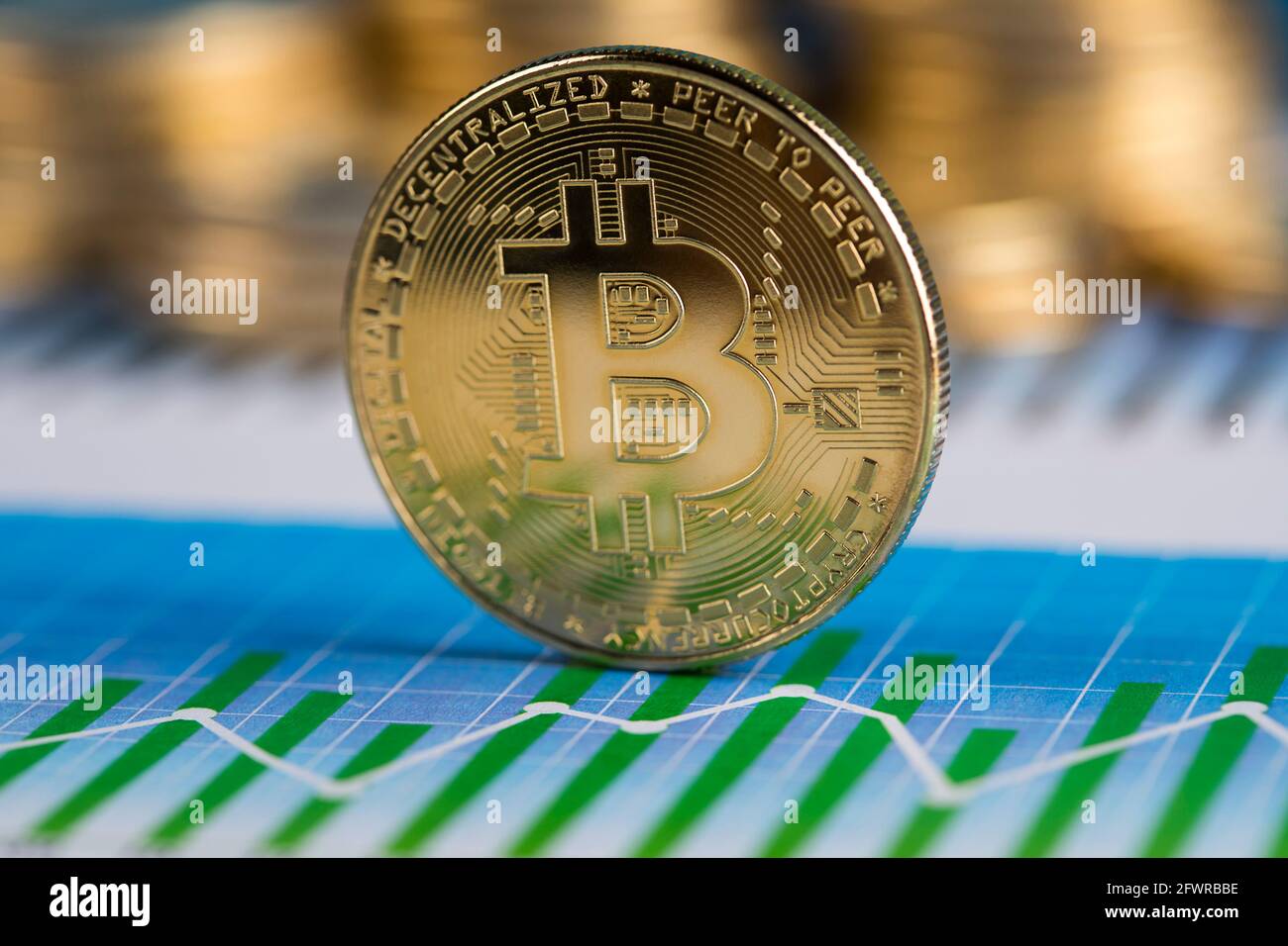 Chart, Virtual cryptocurrency concept, Bitcoin gold coin Stock Photo ...