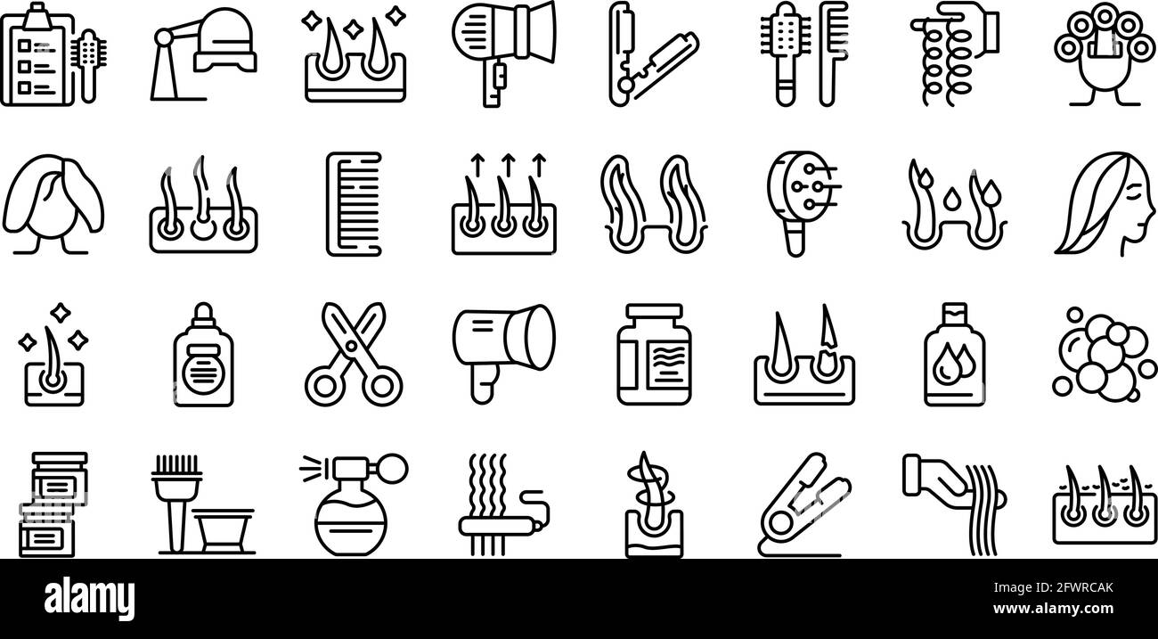 Curly hair icons set. Outline set of curly hair vector icons for web ...