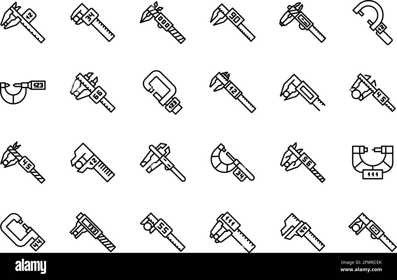 Digital micrometer icons set. Outline set of digital micrometer vector ...