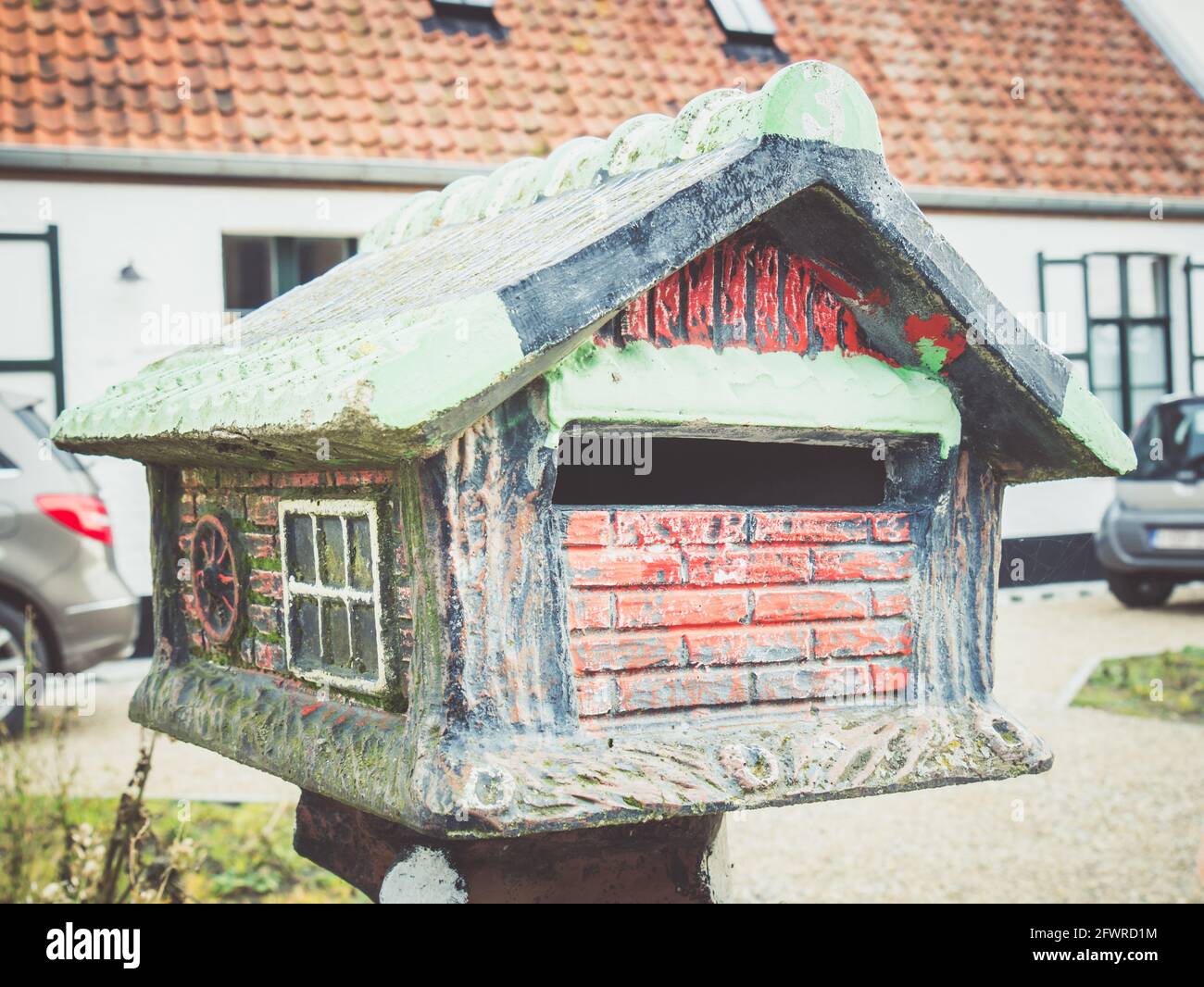 Closeup of a decorative house shaped mailbox in Lissewege ,Belgium ...
