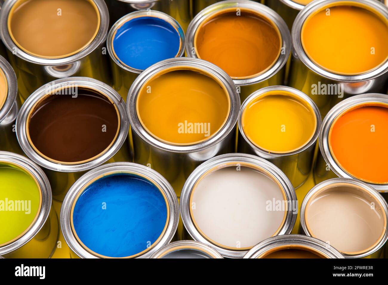 Paint cans color palette and Rainbow colors Stock Photo - Alamy