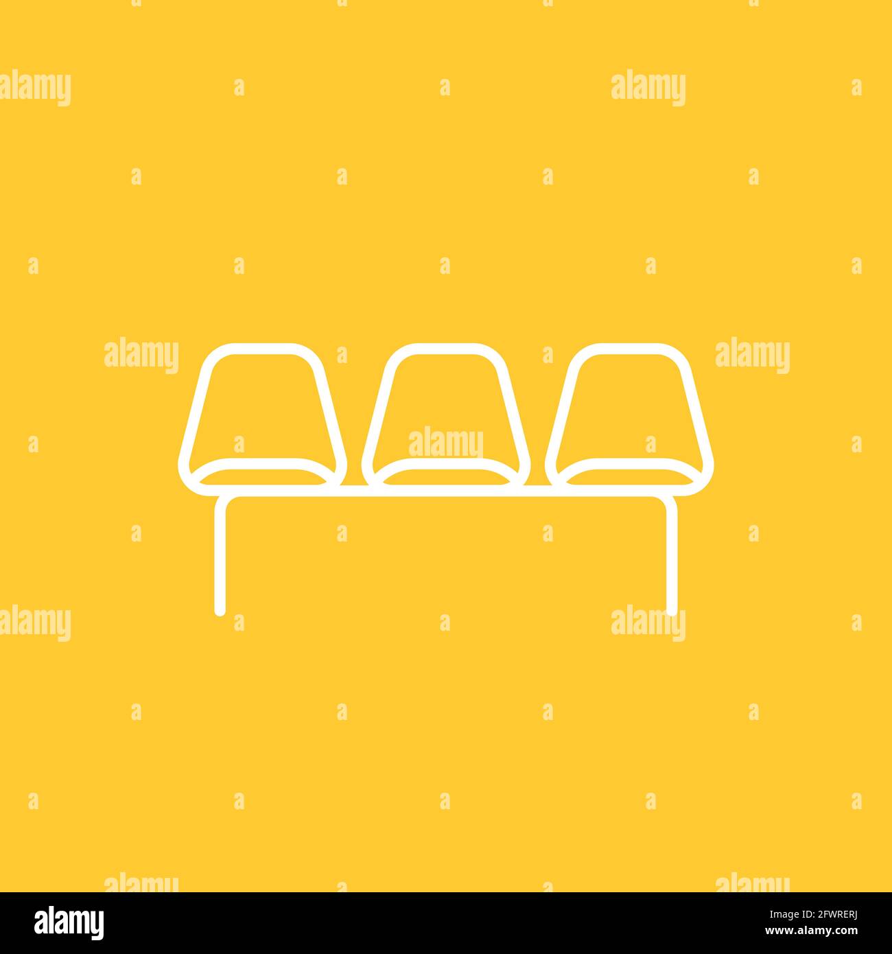 Waiting room icon. White outline on yellow background. Three empty ...