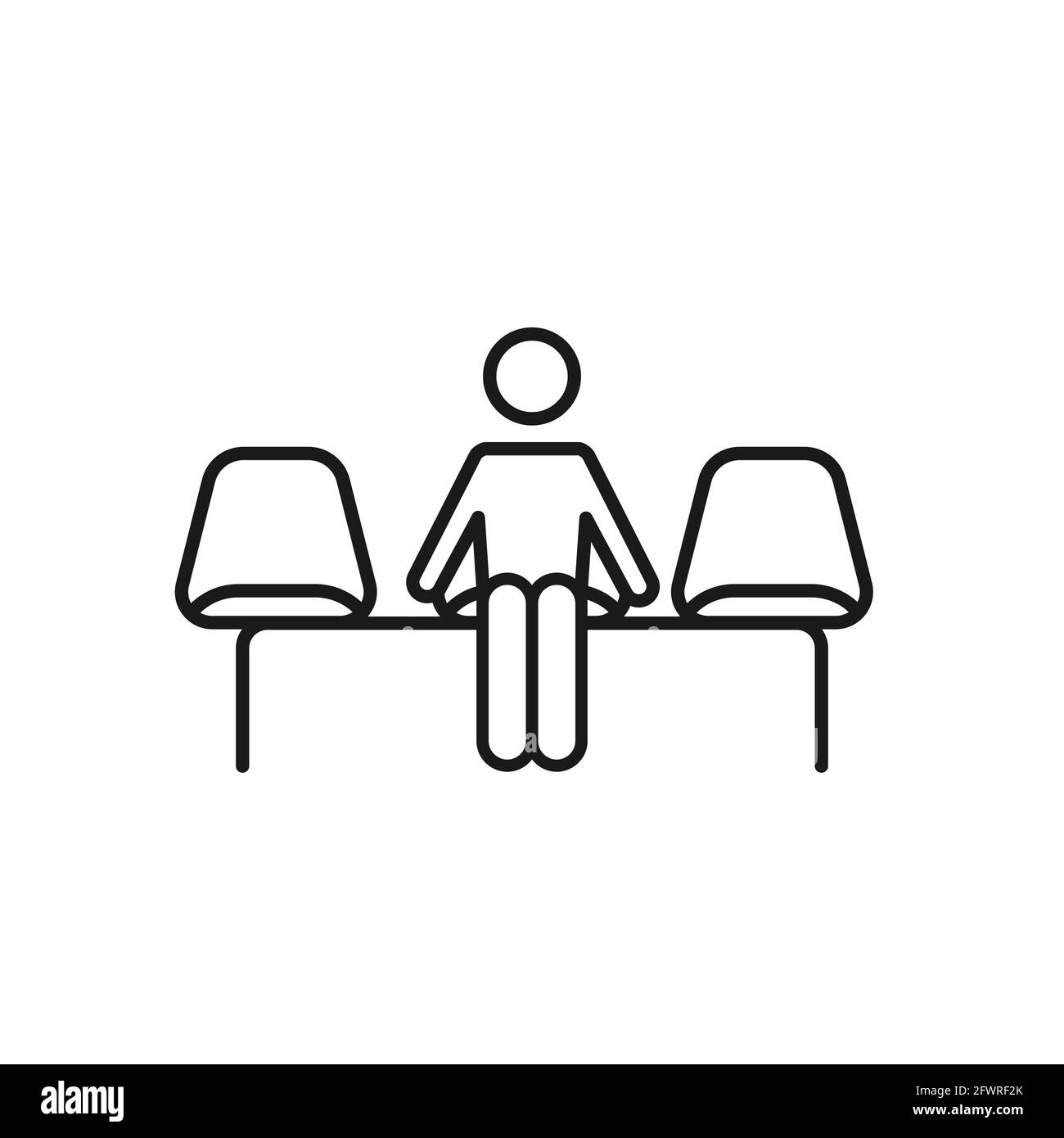 Waiting room icon. Black thick outline. Three chairs with a human ...