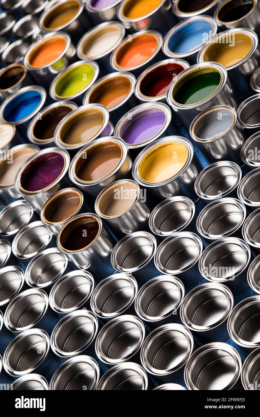 Tin metal cans, Painting background Stock Photo - Alamy