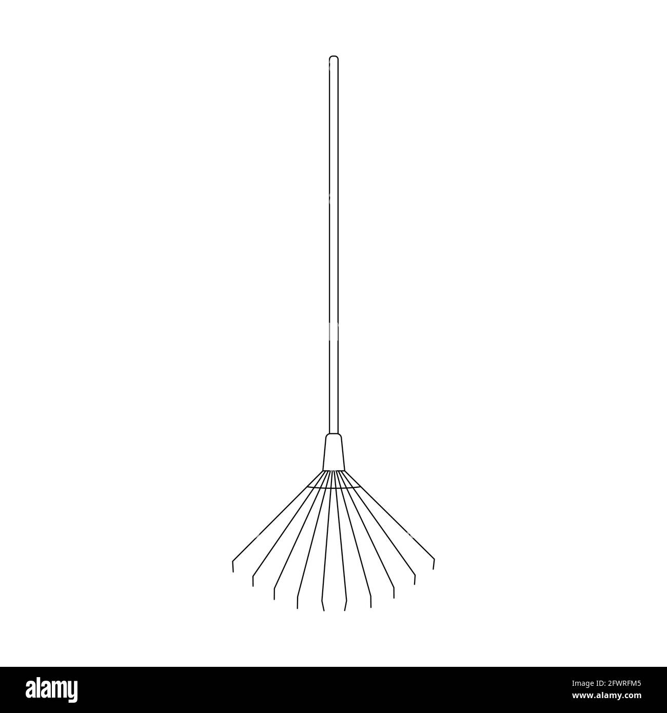 Gardening tools lawn rake outline simple minimalistic flat design ...