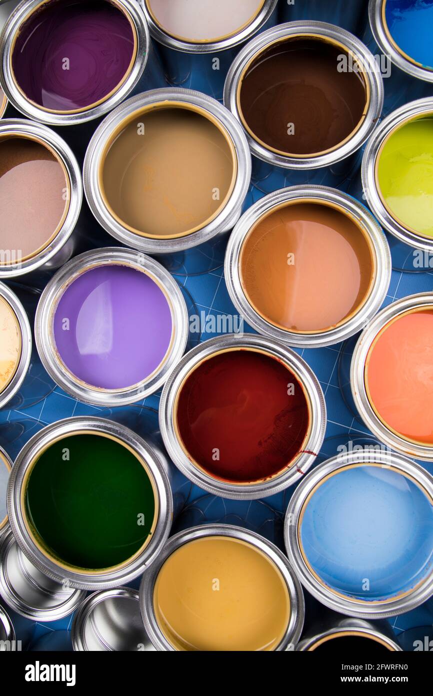 Tin metal cans, Painting background Stock Photo - Alamy