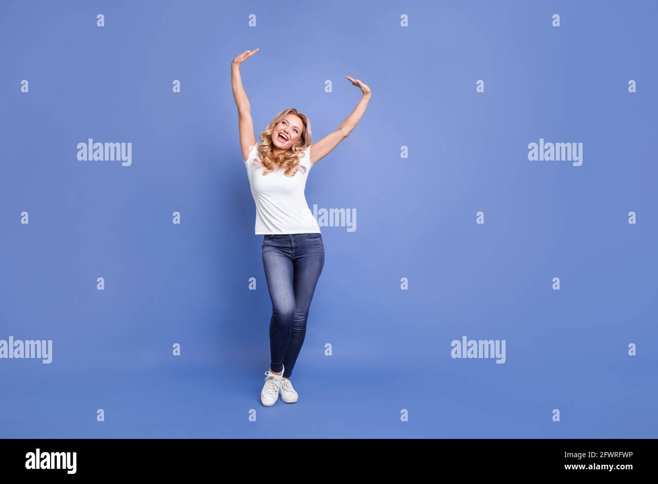 Full body photo of young excited woman happy positive smile enjoy ...