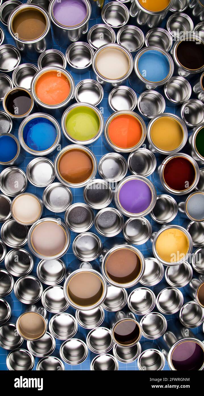 Tin metal cans, Painting background Stock Photo - Alamy