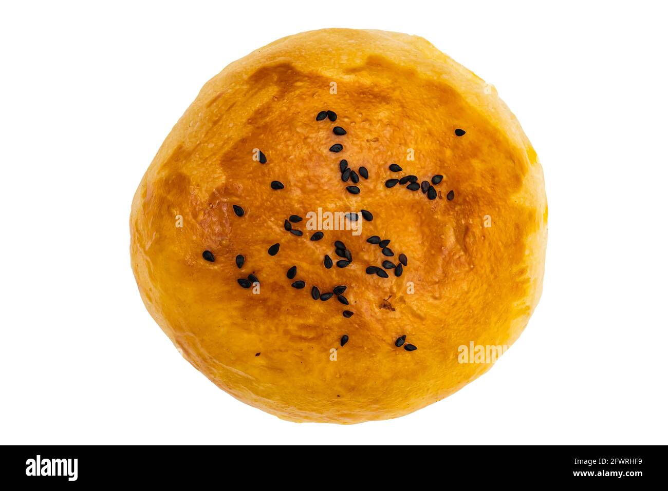 Top view single burger bun isolated on white background with clipping ...