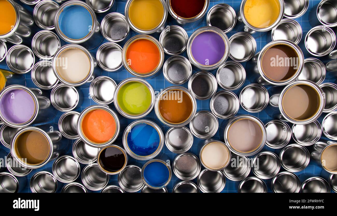 Tin metal cans, Painting background Stock Photo - Alamy