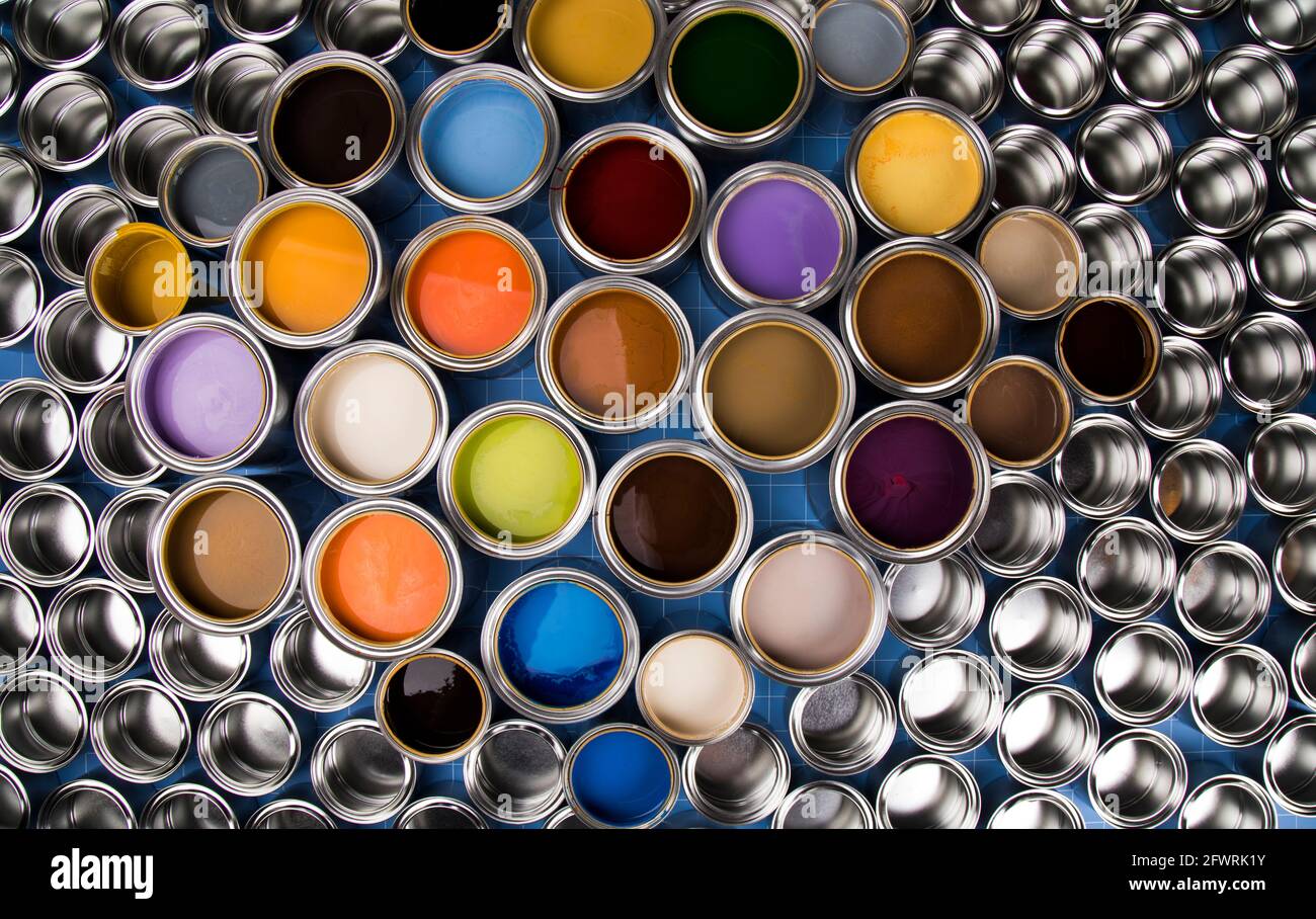 Tin metal cans, Painting background Stock Photo - Alamy