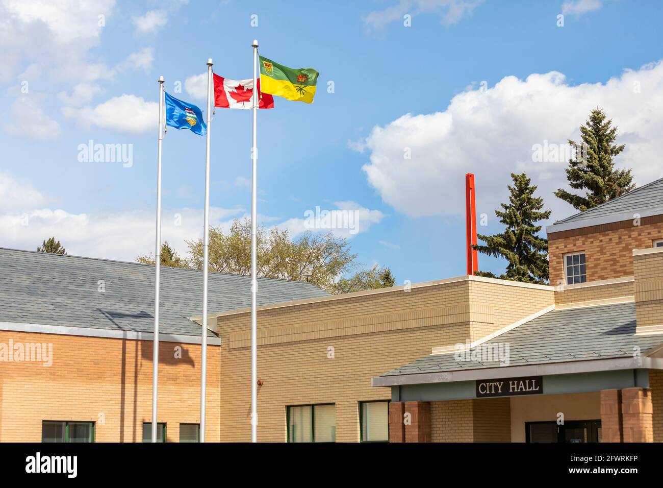 Alberta, Saskatchewan and Canada Flags Stock Photo - Alamy
