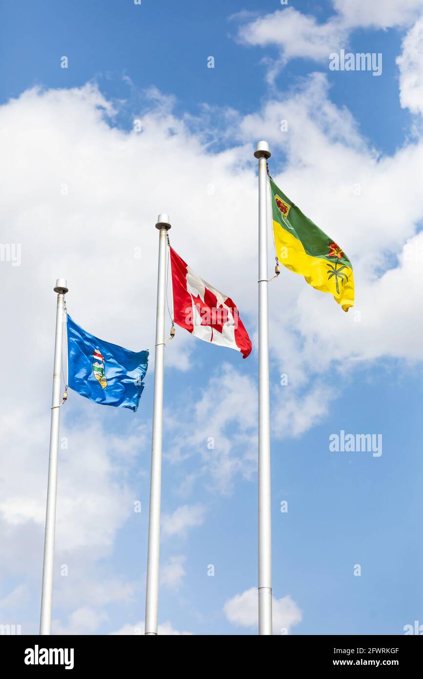 Alberta, Saskatchewan and Canada Flags Stock Photo - Alamy