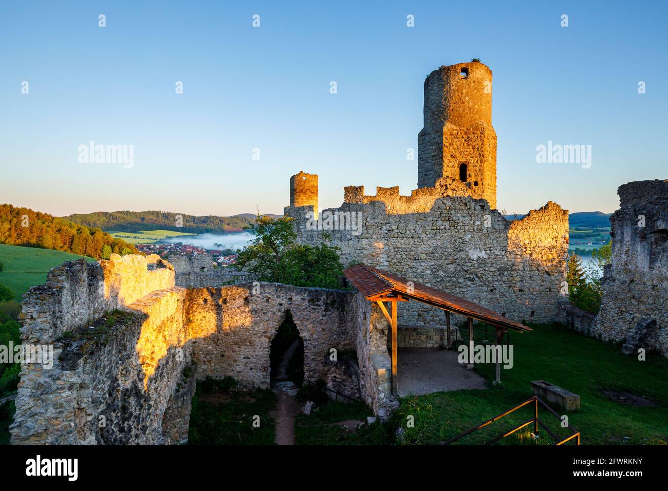 The ruin of the Brandenburg Castle in thuringia at sunrise Stock Photo ...