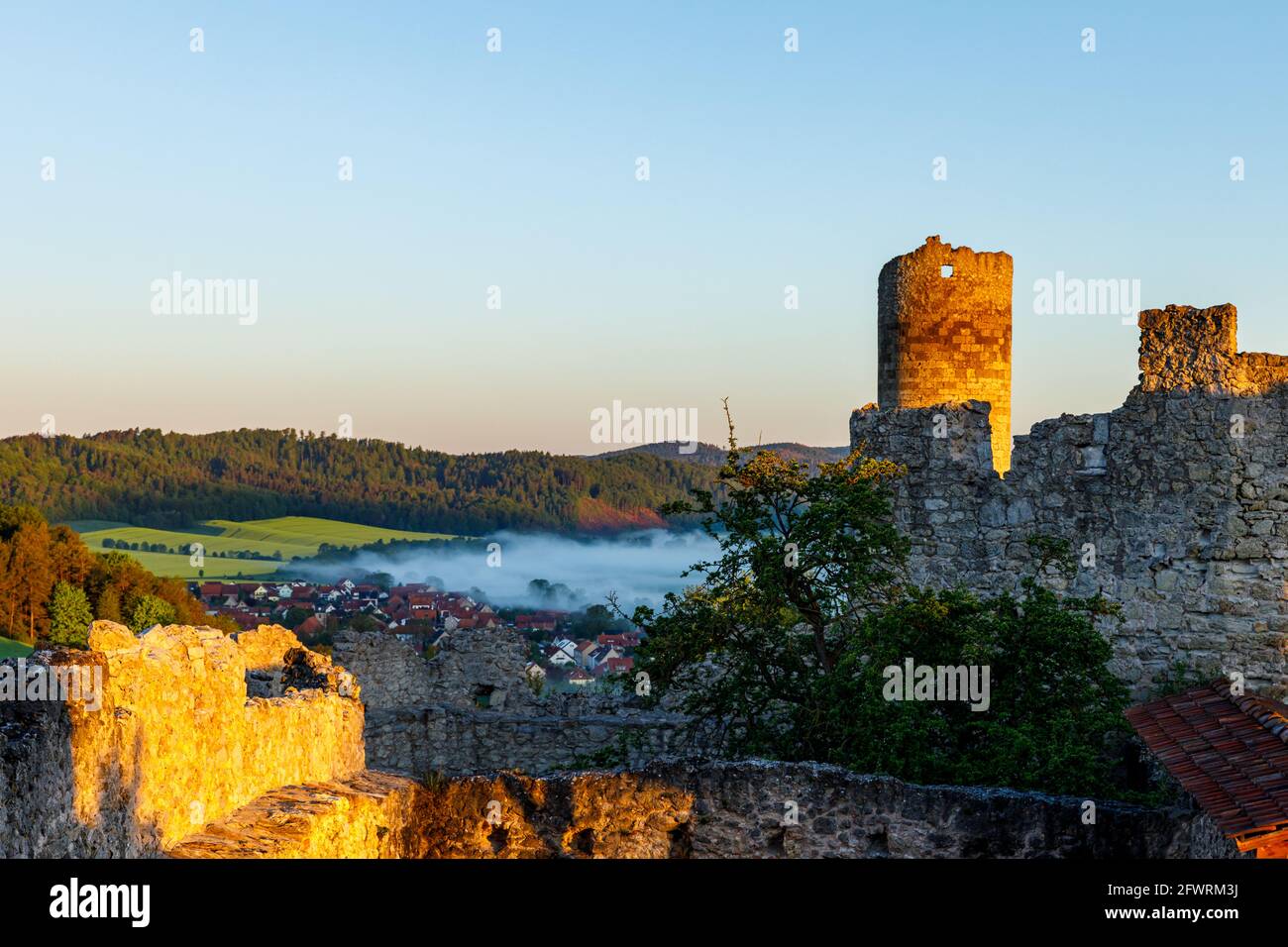 The ruin of the Brandenburg Castle in thuringia at sunrise Stock Photo ...