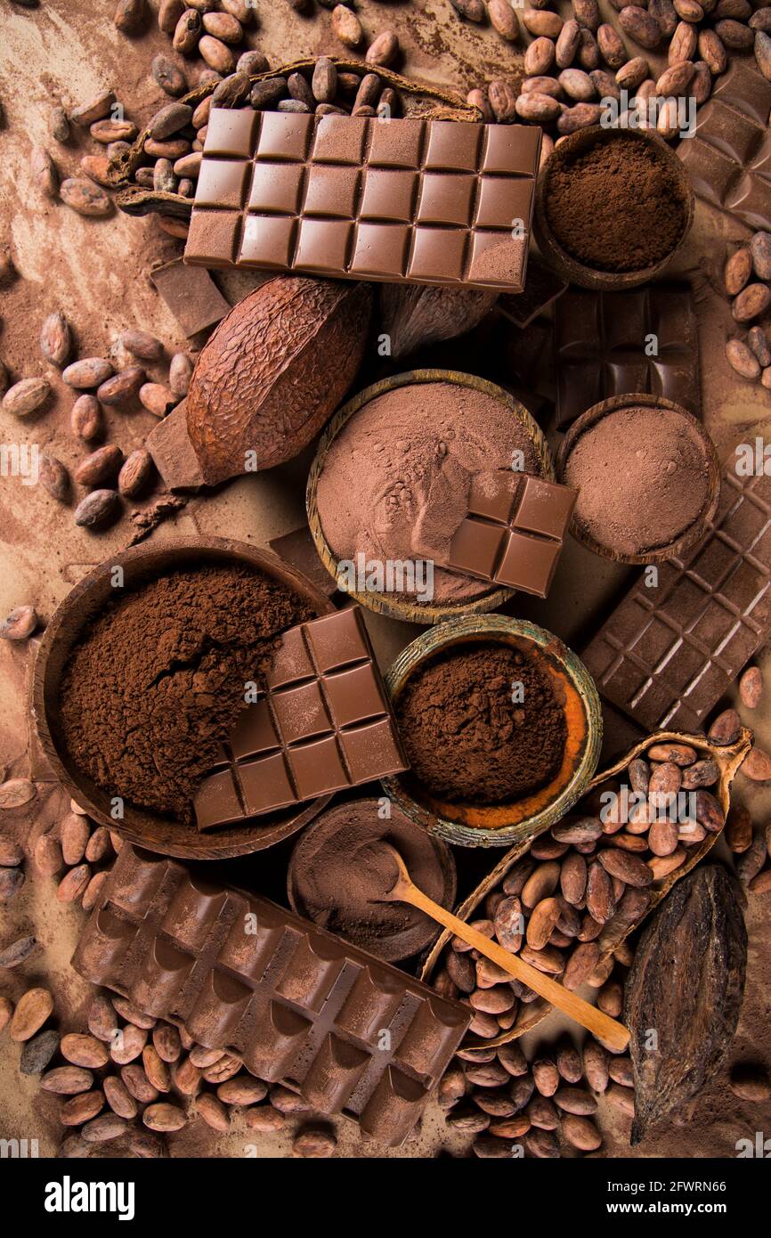 Assorted chocolate bar, candy sweet, cocoa pod Stock Photo - Alamy