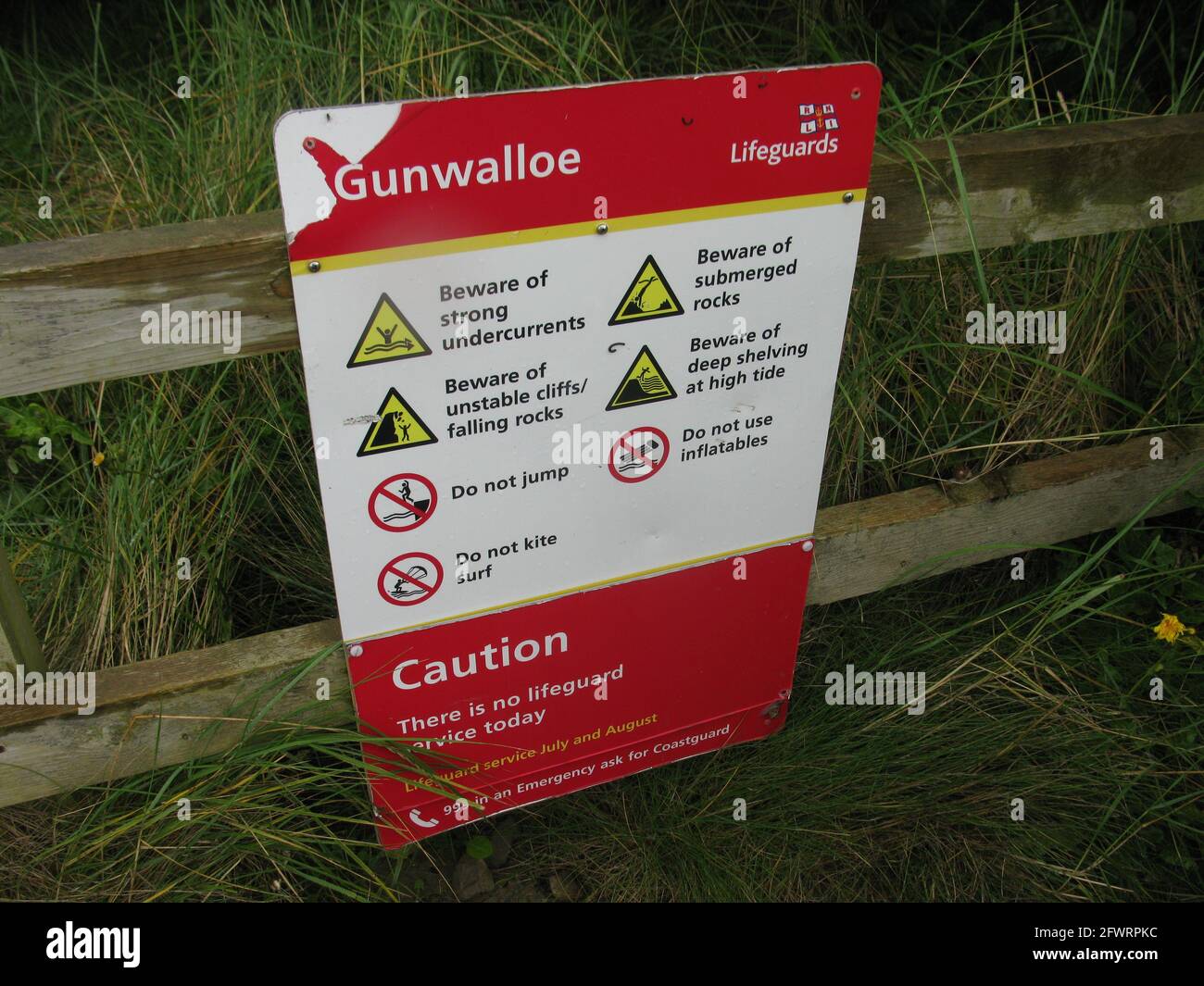 Gunwalloe lifeguards beach sign. South west coast path. South Cornwall ...