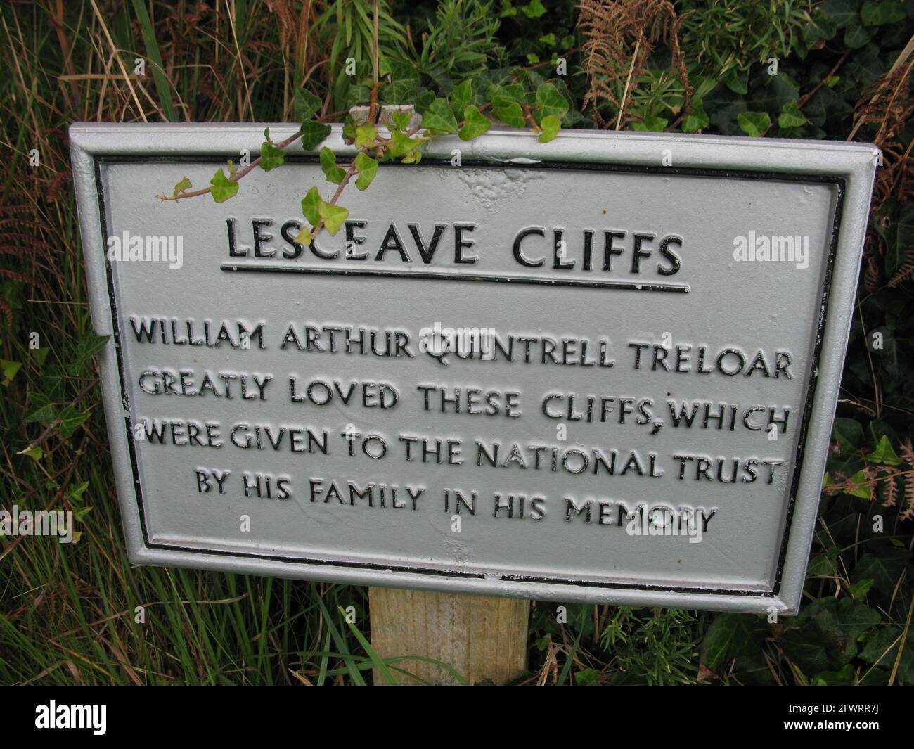 Lesceave cliff sign. South west coast path. South Cornwall. West ...
