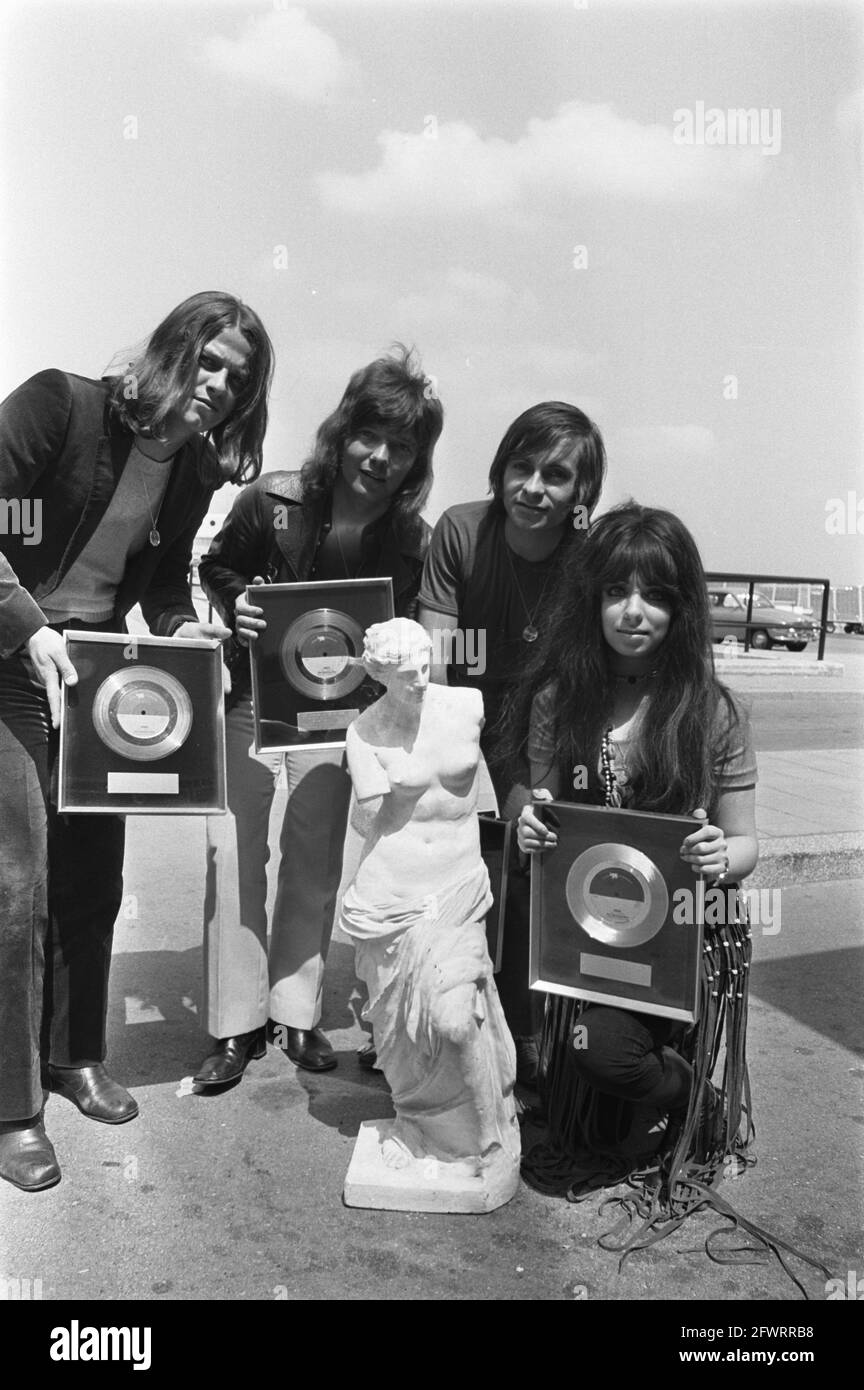 Dutch pop group Shocking Blue arrives at Schiphol Airport after touring ...