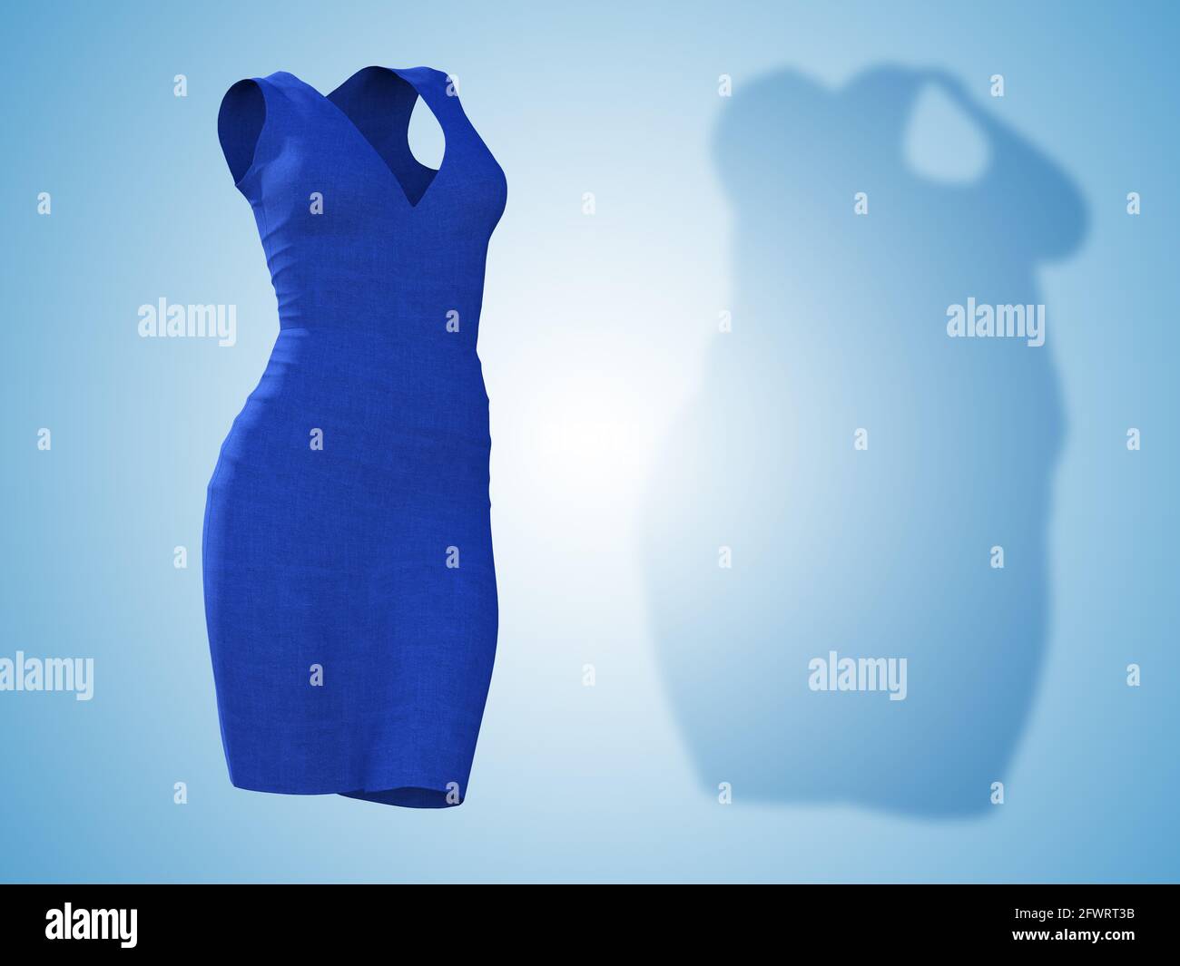 Conceptual fat overweight obese shadow female dress outfit vs slim fit ...