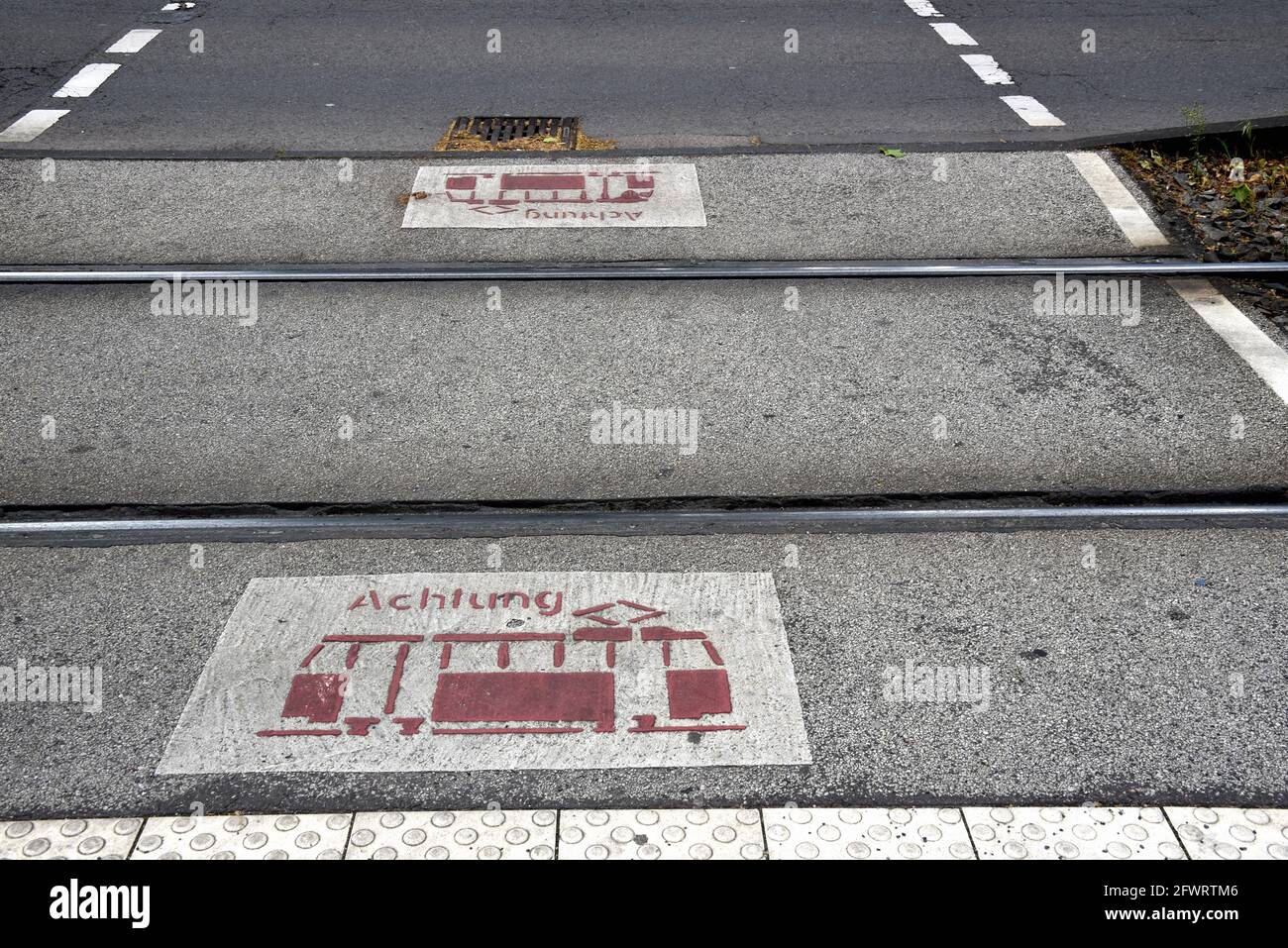 Cologne, Germany. 23rd May, 2021. Warning sign Attention tram at a ...