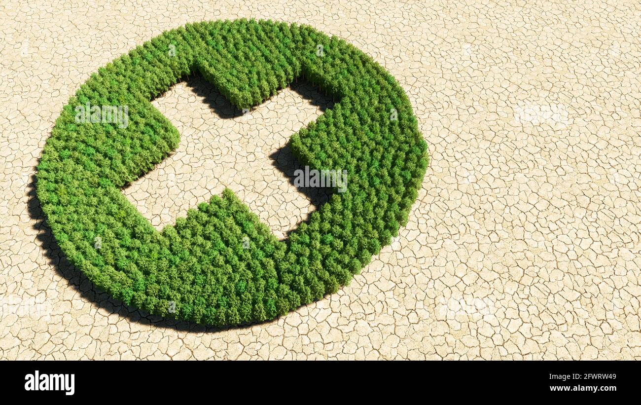Concept or conceptual group of green forest tree on dry ground ...