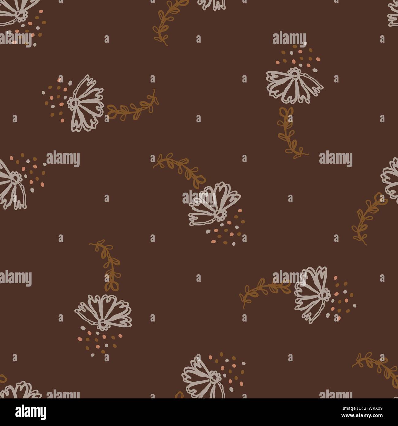 Seamless minimalist doodle floral pattern background. Calm boho earthy ...