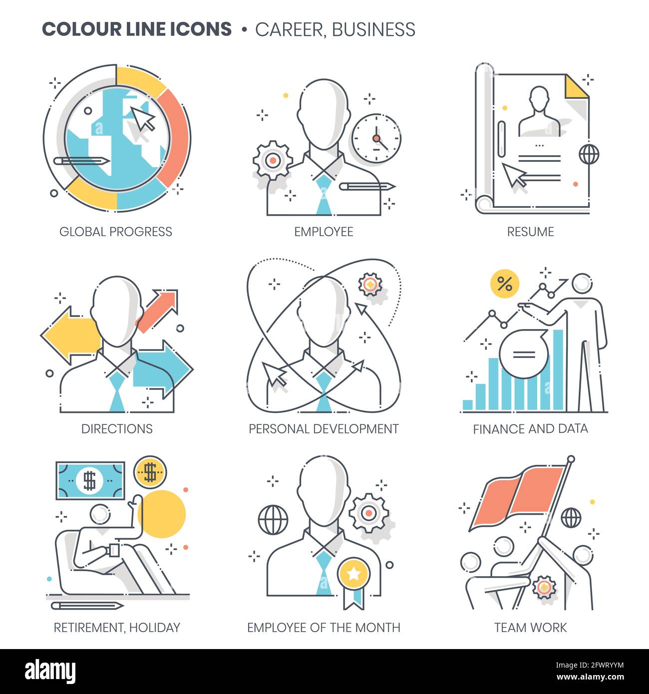 Career, business related, color line, vector icon, illustration set ...