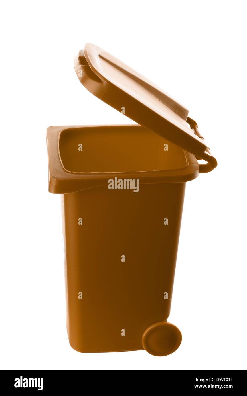 Plastic brown trash can isolated on white background Stock Photo - Alamy