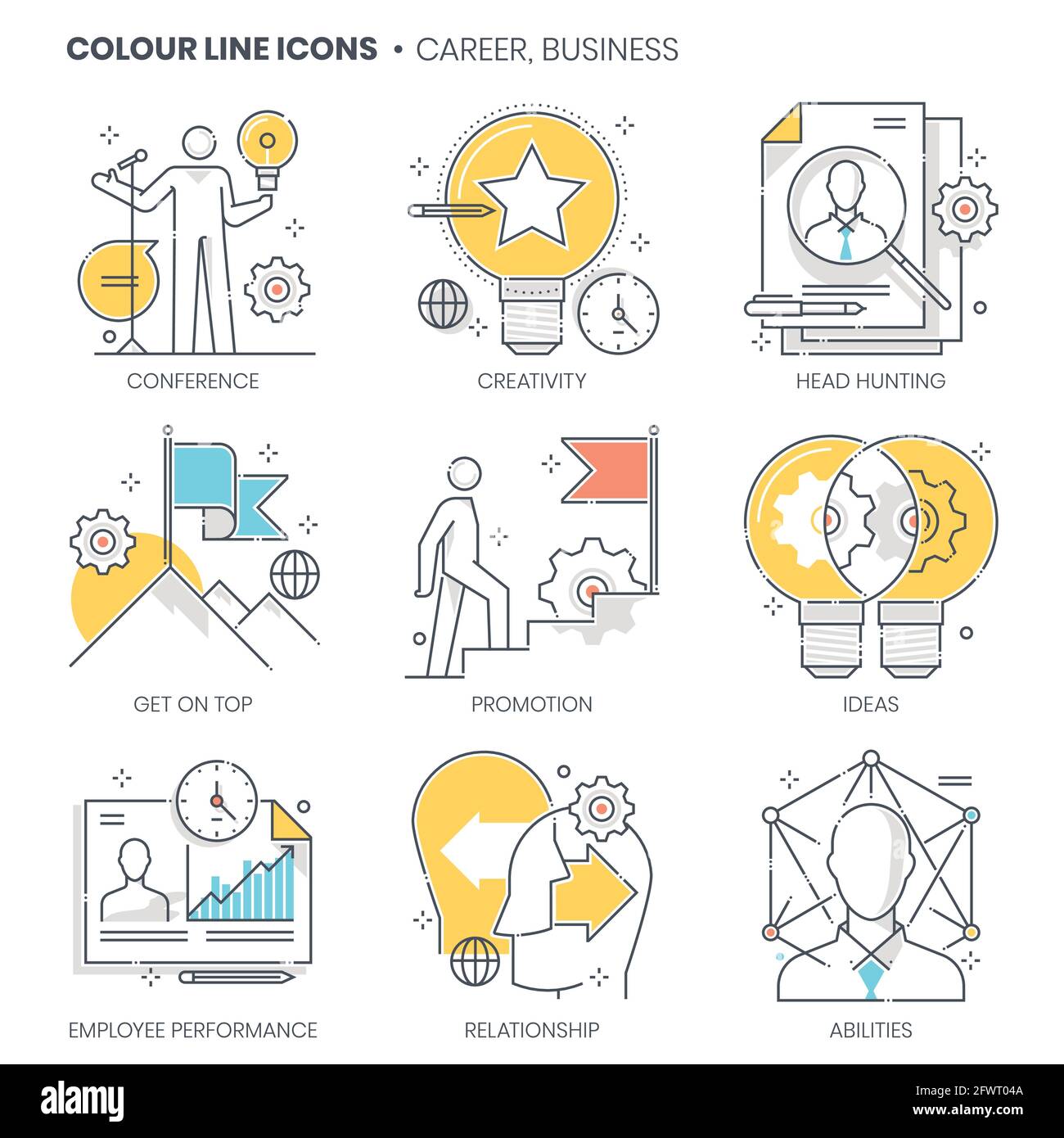 Career, business related, color line, vector icon, illustration set ...