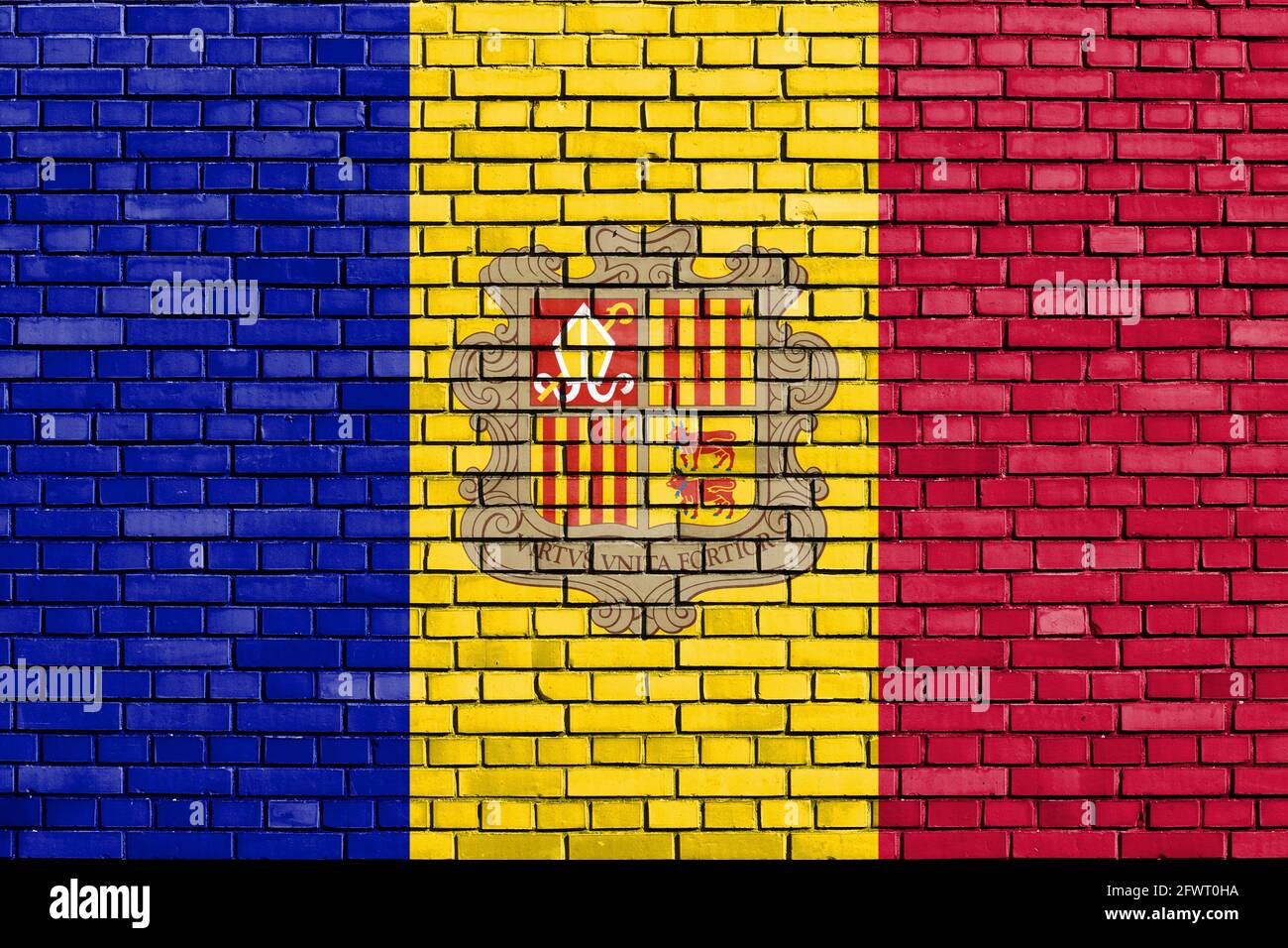 flag of Andorra painted on brick wall Stock Photo - Alamy