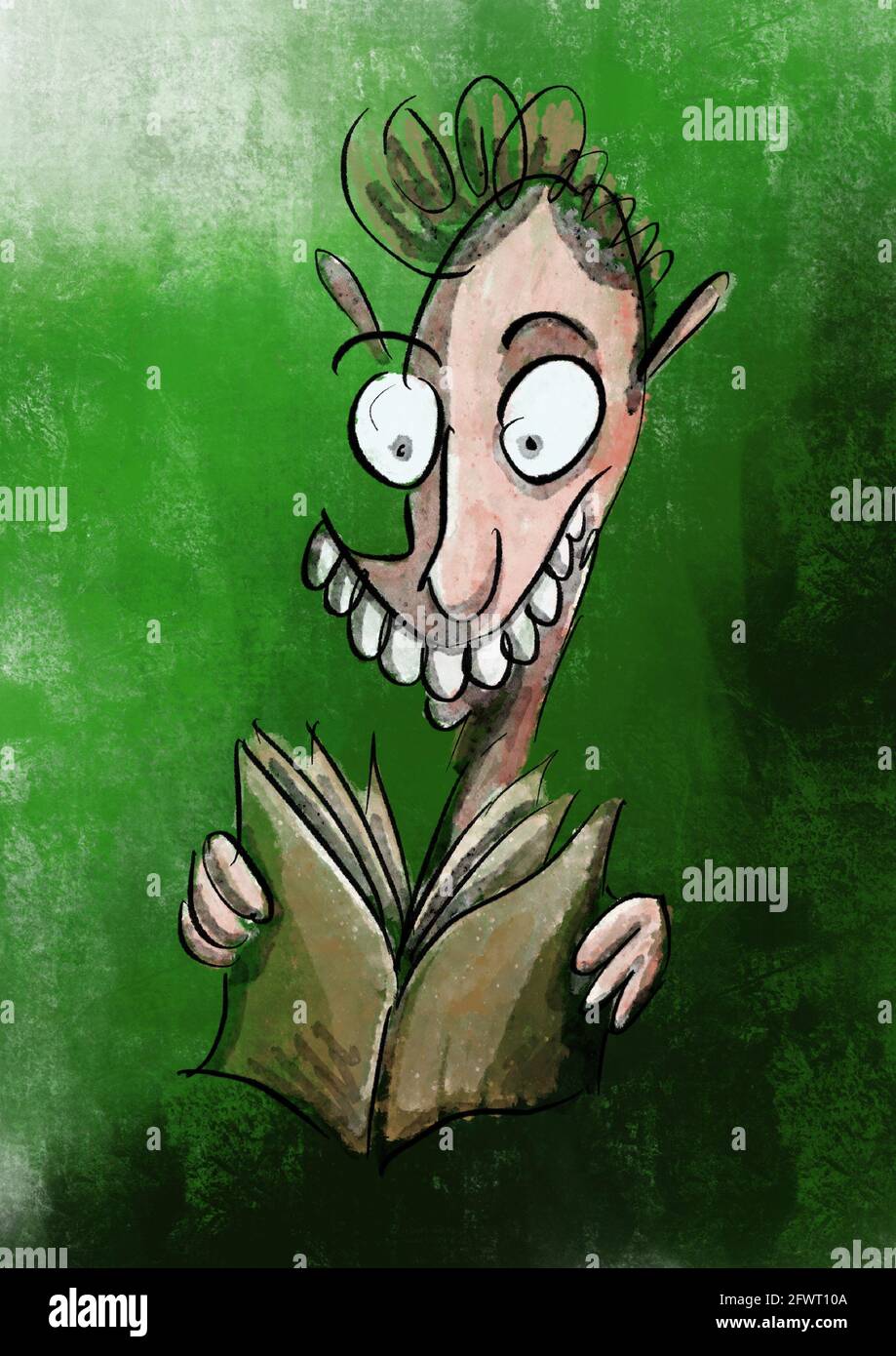 cartoon character reading a book Stock Photo - Alamy