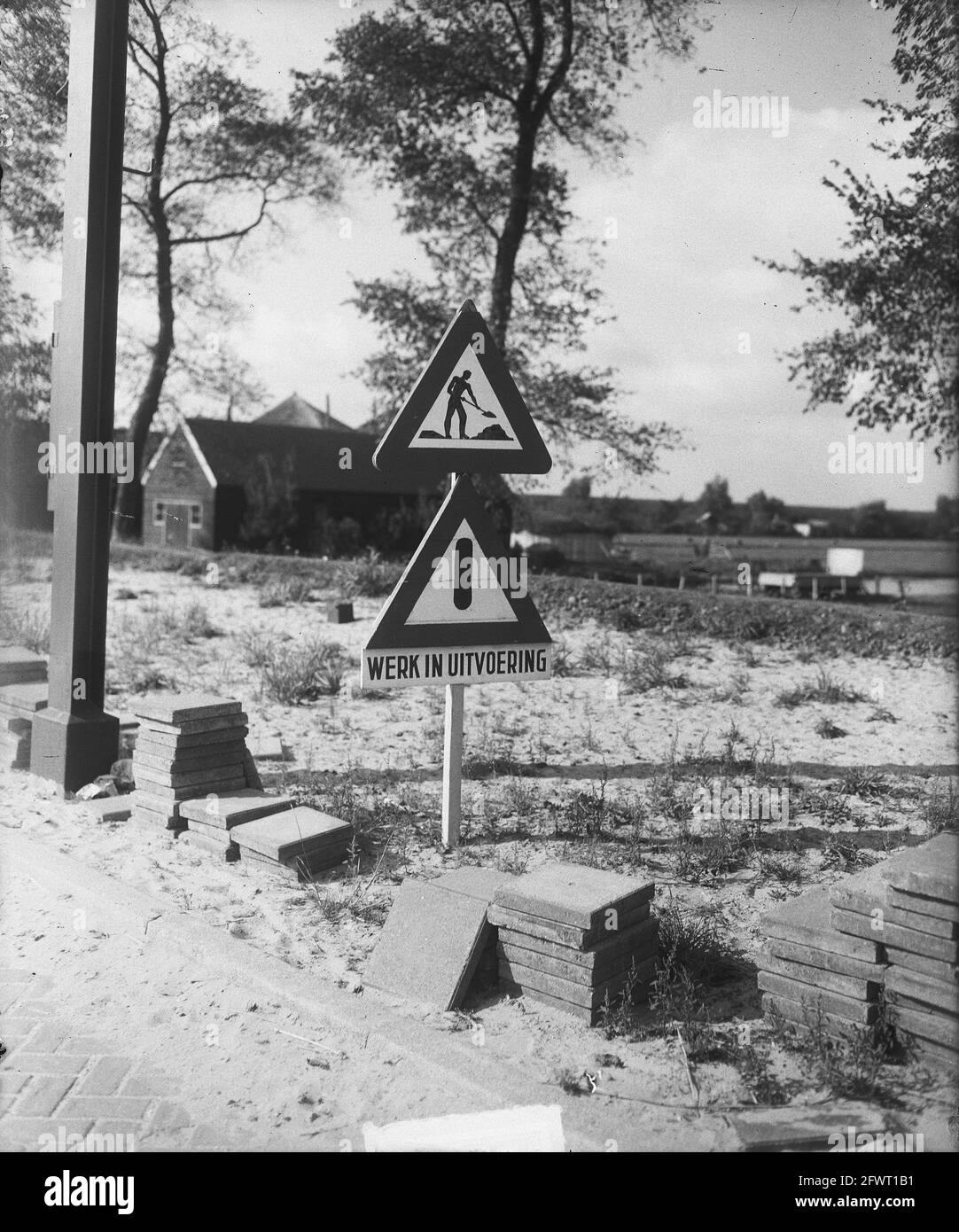 New traffic sign road construction, 4 October 1949, traffic signs, The ...