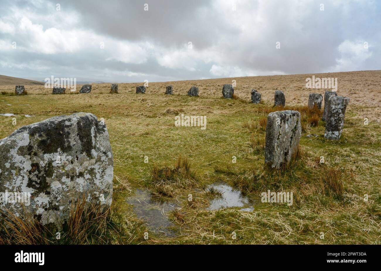 The Grey Wethers prehistoric Stone Circles on Dartmoor in Devon Stock ...