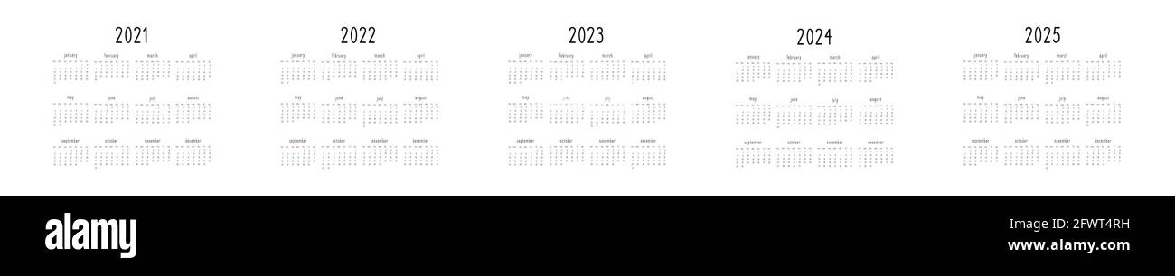 calendar from 2021 to 2025 template in minimalistic black and white ...