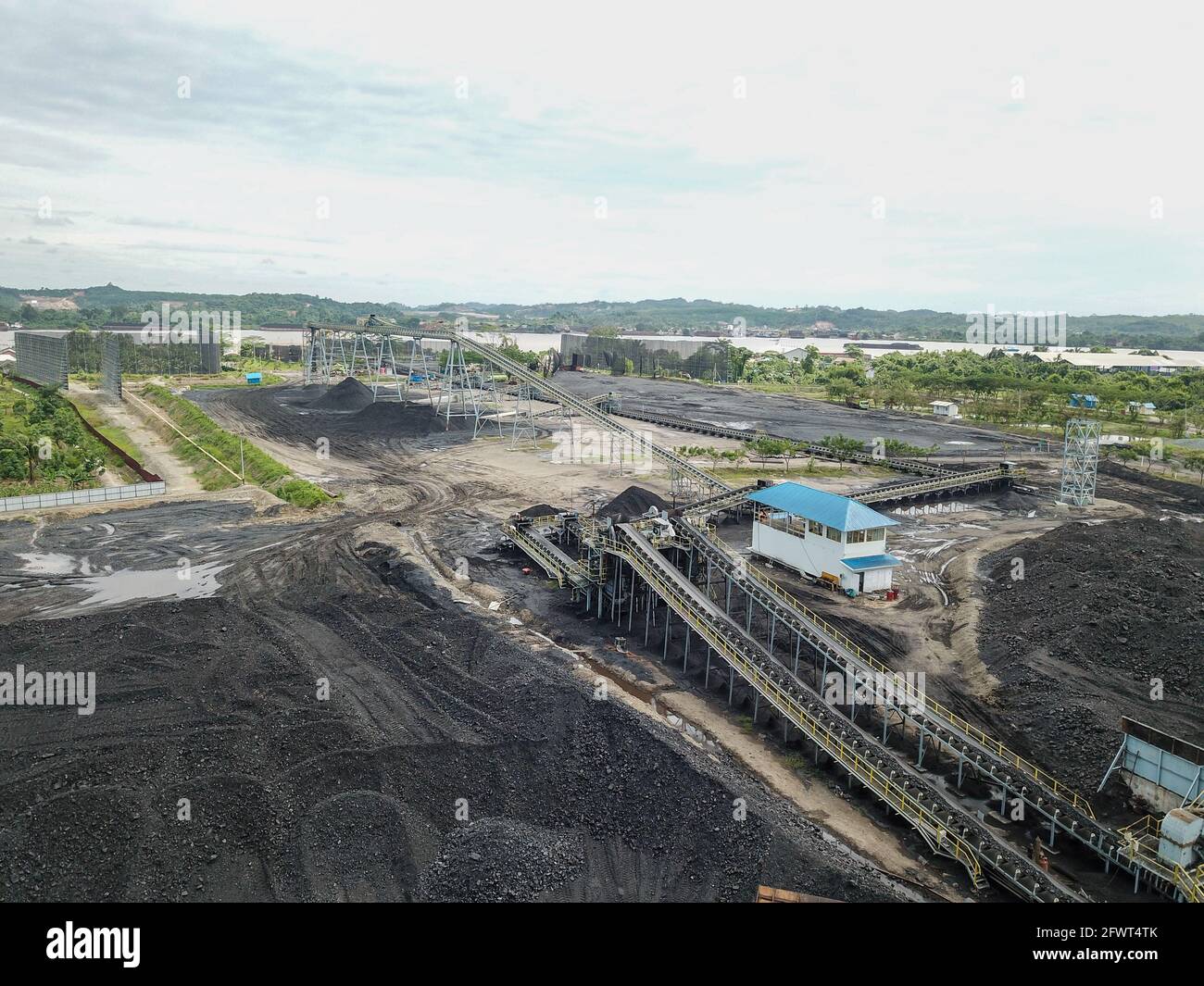Coal Stock pile at mining port, aerial View Stock Photo - Alamy