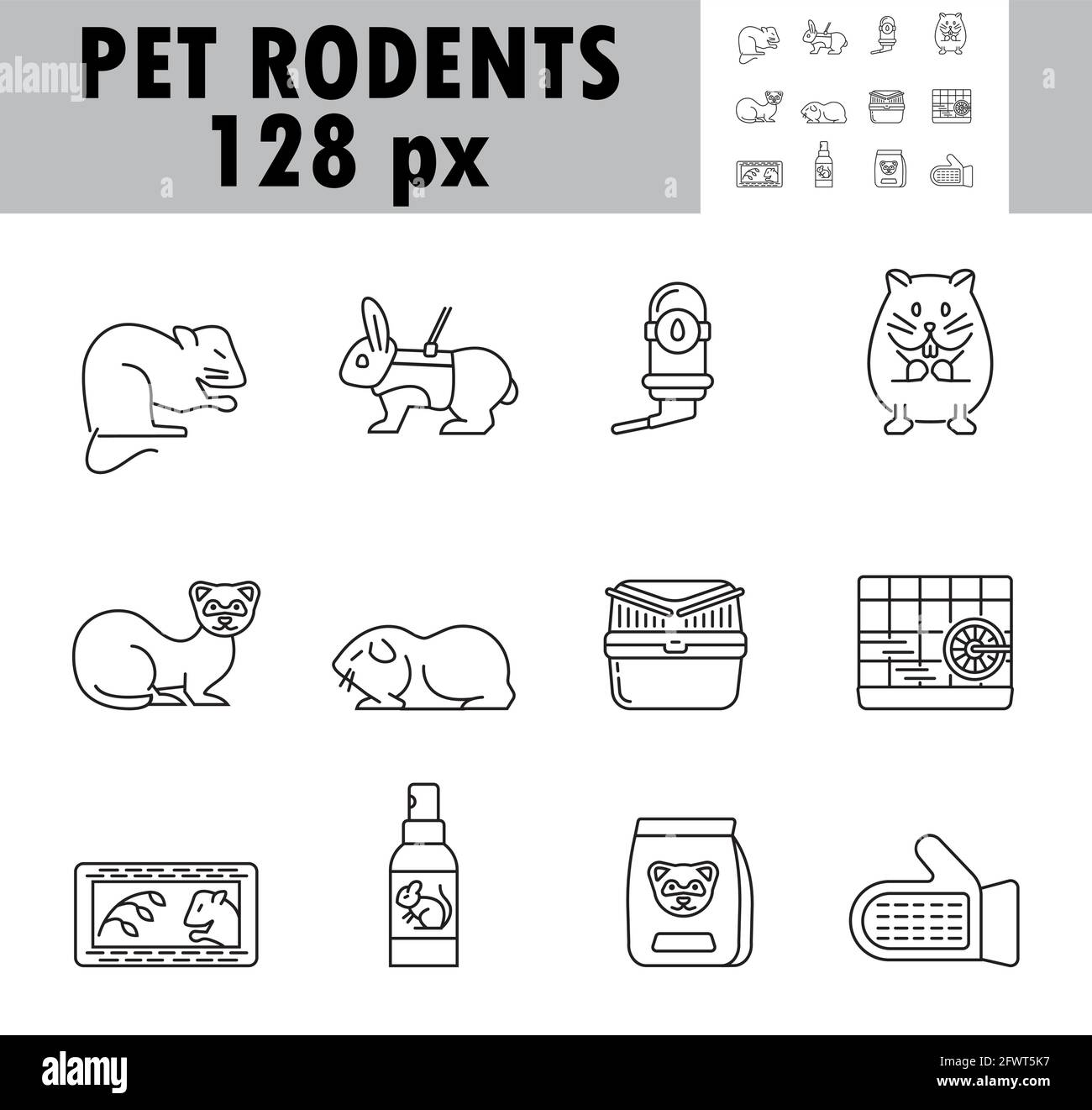 Pet rodents icon set vector. Ferret, hamster, rabbit are the symbols ...