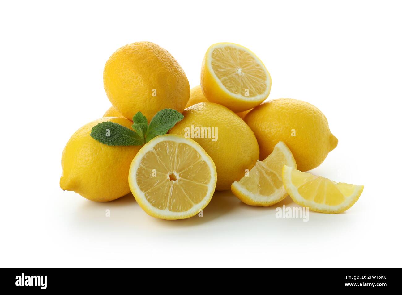 Group of lemons isolated on white background Stock Photo - Alamy