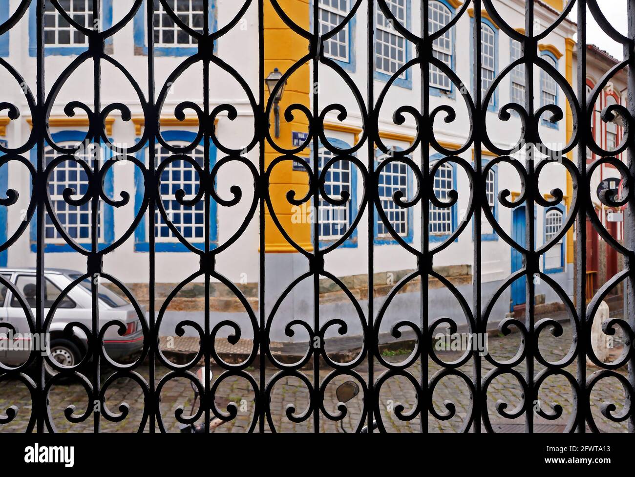 Window grid and colonial facade, Sao Joao del Rei, Brazil Stock Photo ...